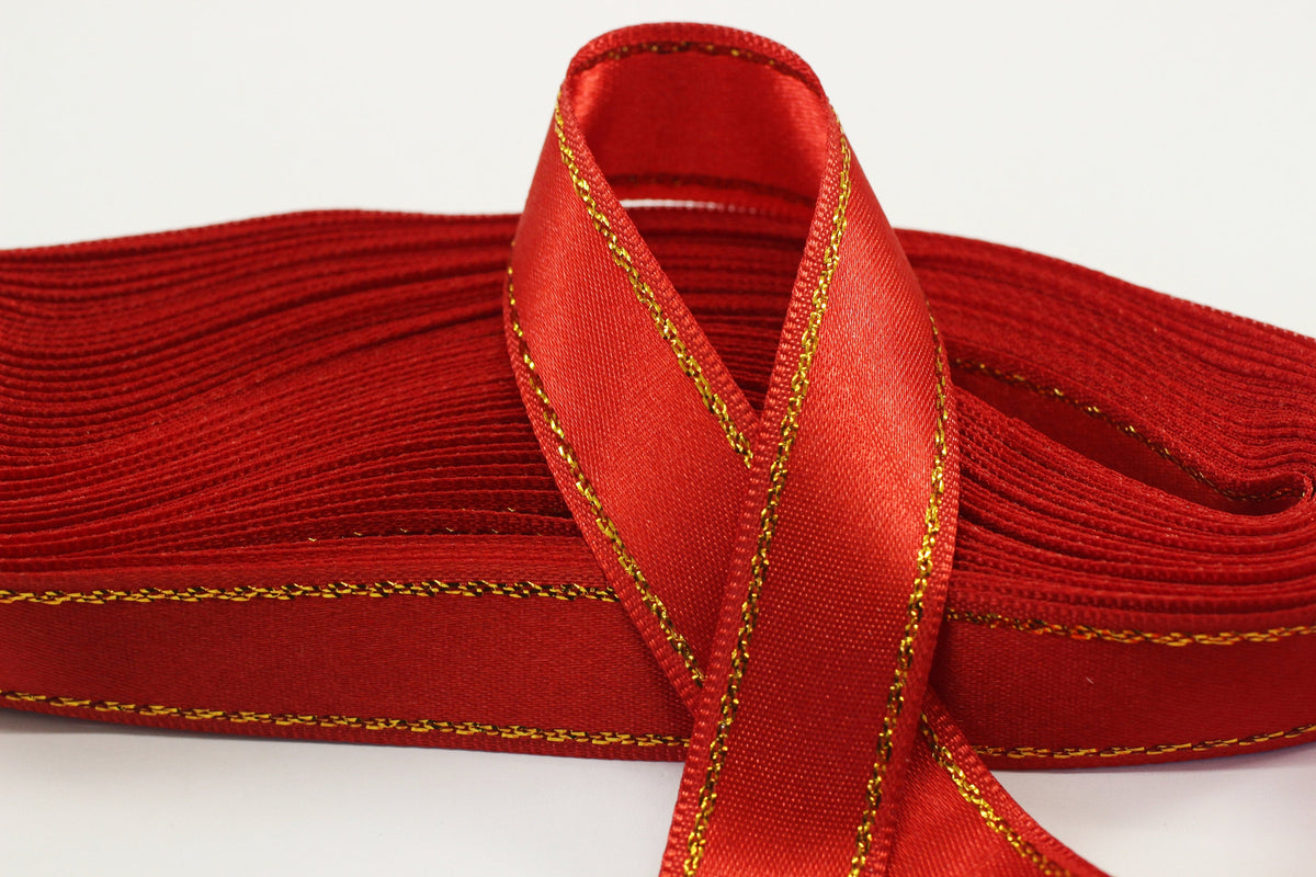 10 meters (10.90 yrds) Golden Red Satin Ribbon, Double Sided Ribbon, S ...