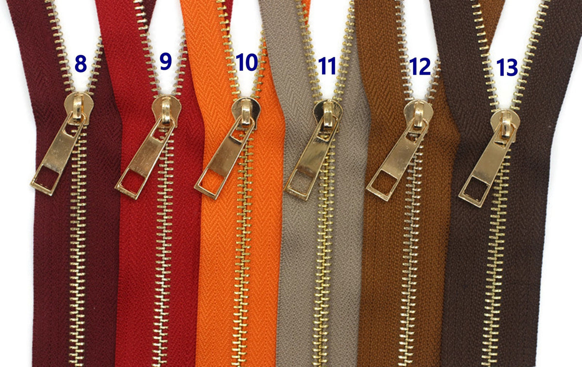 5 Pcs Metal zippers with gold brass teeth, Tip #5, 22-100cm (9-40inc ...