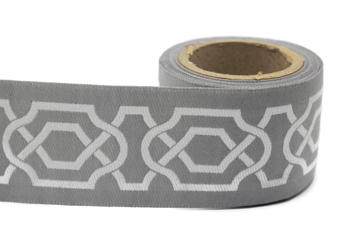 White- Gray 2.67 inch Embroidered Ribbons (68mm), Jacquard Trims, Sewi ...
