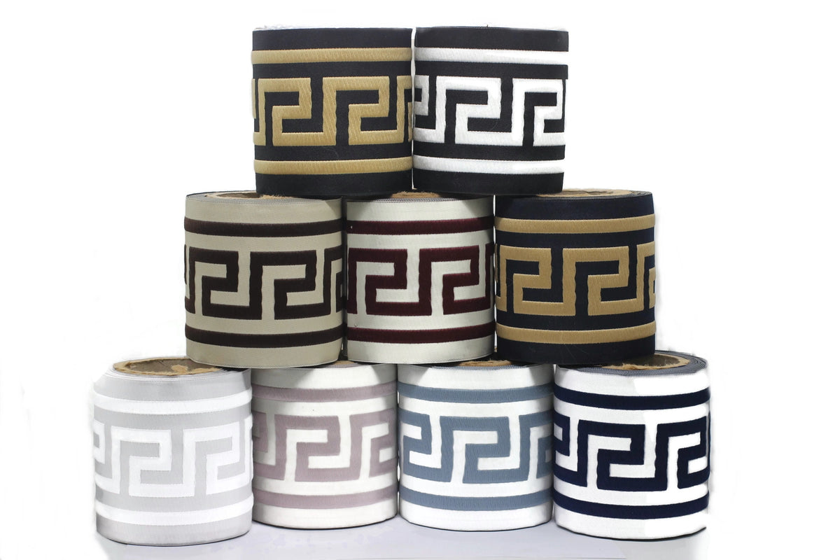 Choose Your 100 mm Greek Key Ribbons (3.93 inch), Meander Jacquard Tri ...
