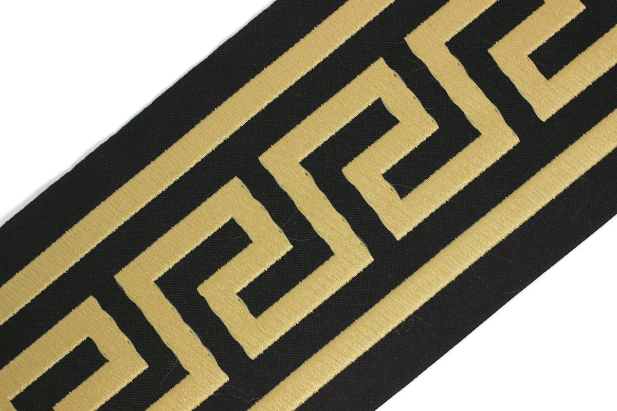100mm Black&Gold Greek Key Ribbons (3.93 inch), Meander Jacquard Trim ...