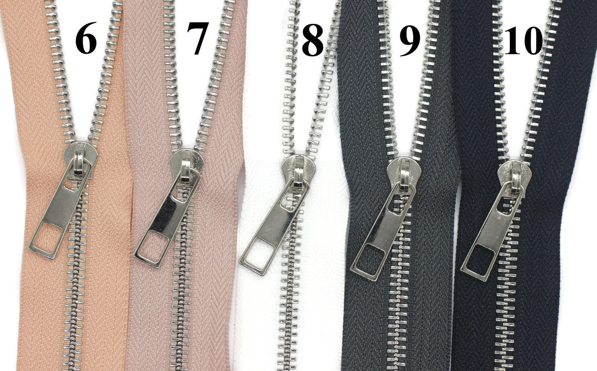 Metal Zippers With Silver Brass Teeth, Tip 5, 18-100cm 7-40inc, Bag Zi ...