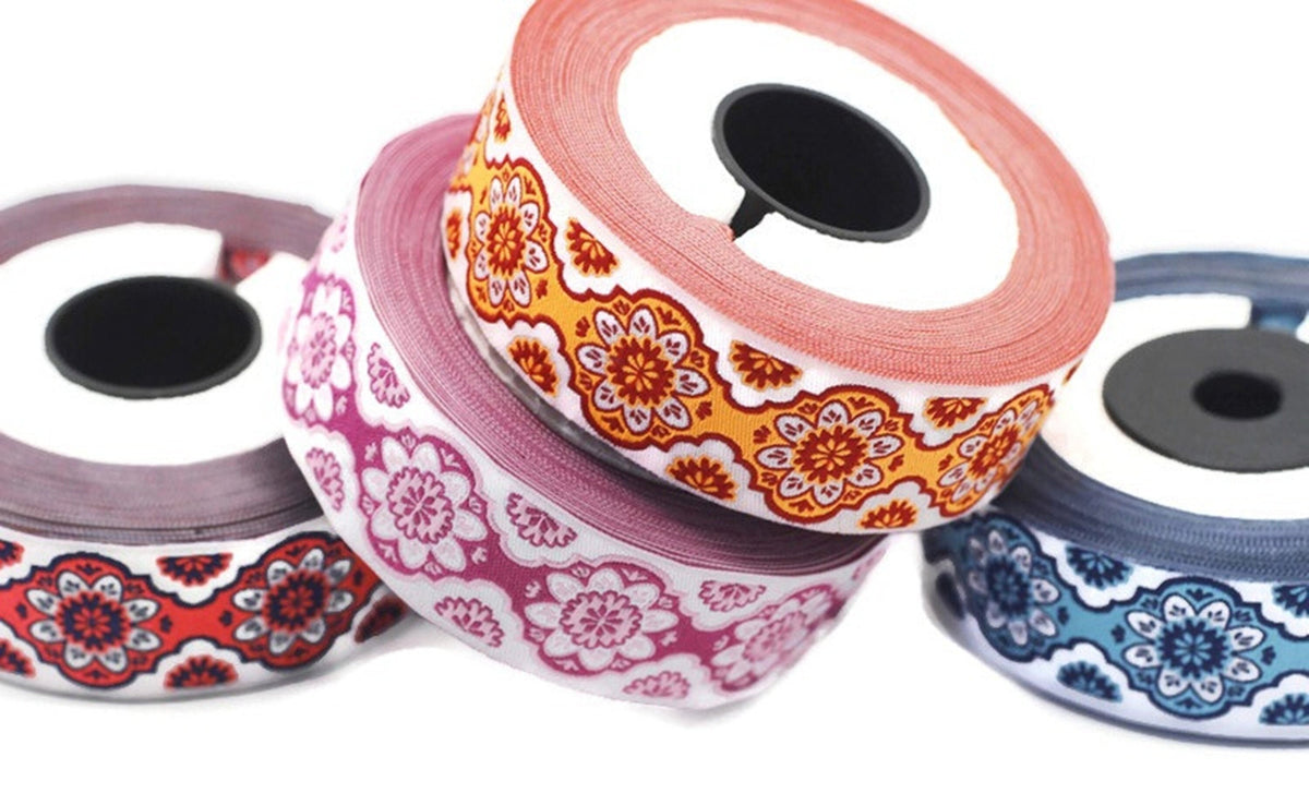 25 mm Colorfull Floral ribbon, Jacquard ribbon, 0.98inch, Decorative r ...